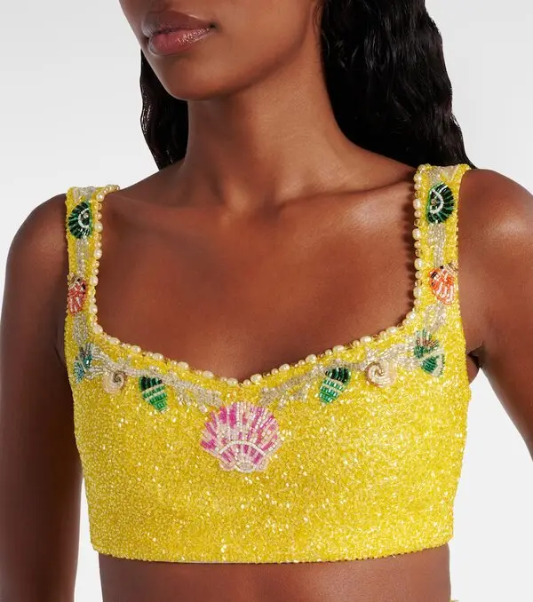 CLIO PEPPIATT Embellished Crop Top - Yellow