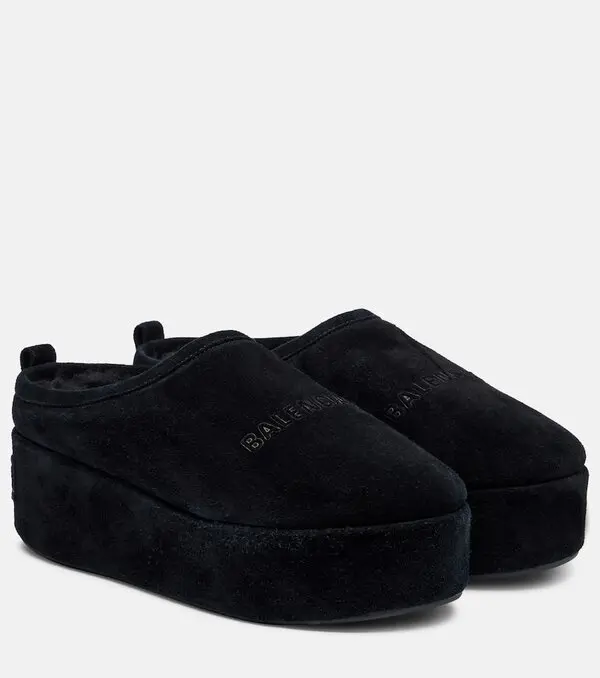 Balenciaga Alaska Suede Platform Mules - Black