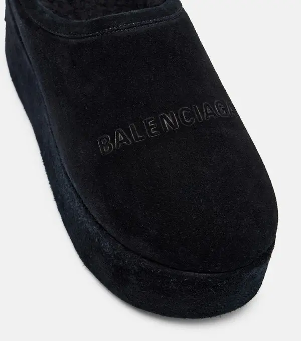 Balenciaga Alaska Suede Platform Mules - Black