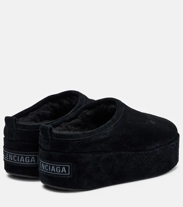 Balenciaga Suede Platform Mules - Black