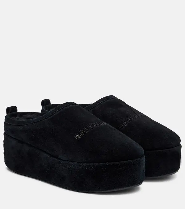 Balenciaga Suede Platform Mules - Black