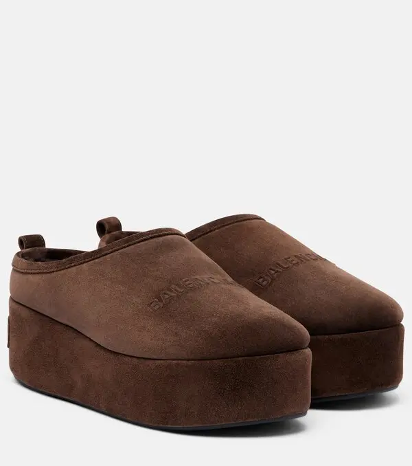 Balenciaga Suede Platform Mules - Brown