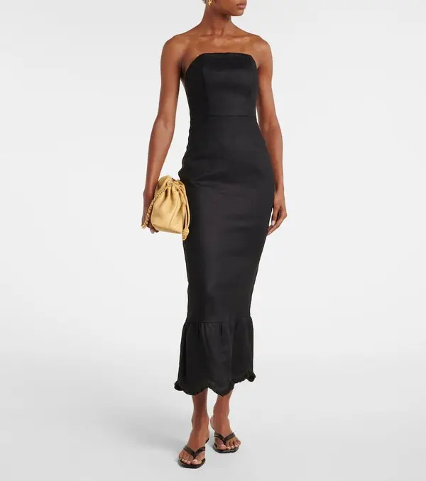 Posse Essie Strapless Linen Gown - Black