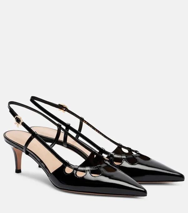 GIANVITO ROSSI Pointy 55 Patent Leather Slingback Pumps - Black