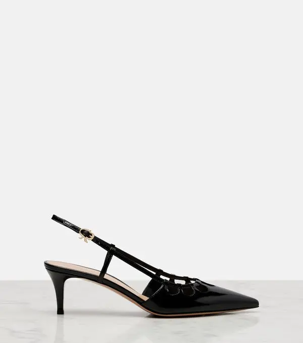 GIANVITO ROSSI Pointy 55 Patent Leather Slingback Pumps - Black