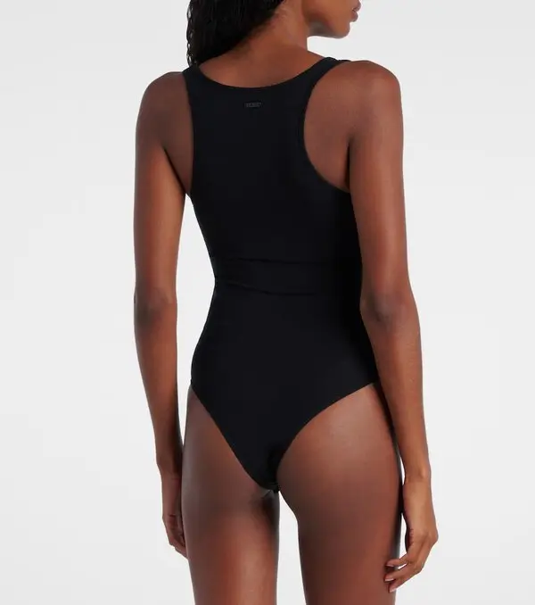 MUGLER Embellished Cotton-blend Bodysuit - Black
