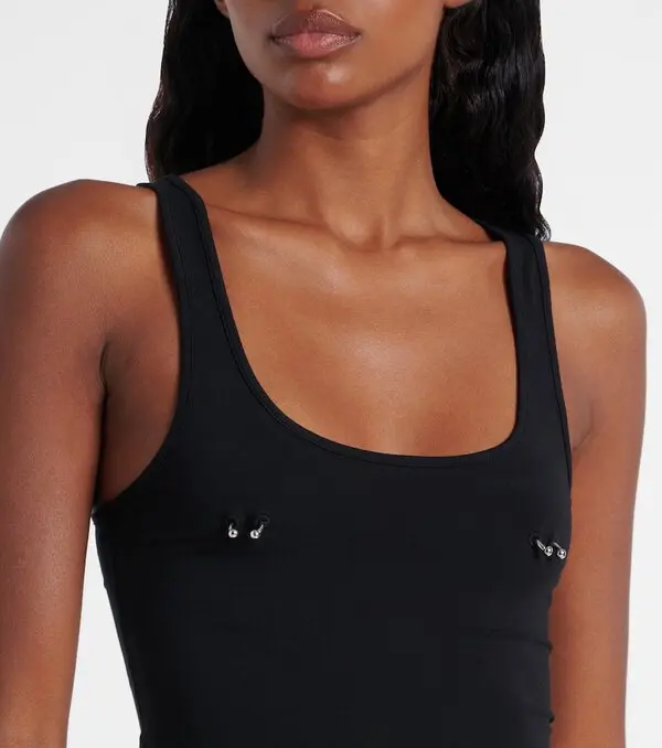 MUGLER Embellished Cotton-blend Bodysuit - Black
