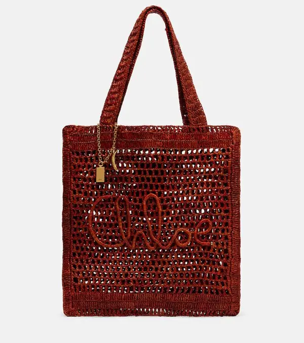 Chloé Raffia Tote Bag With Calf Leather Details