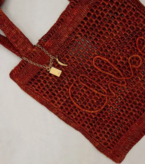 Chloé Raffia Tote Bag With Calf Leather Details