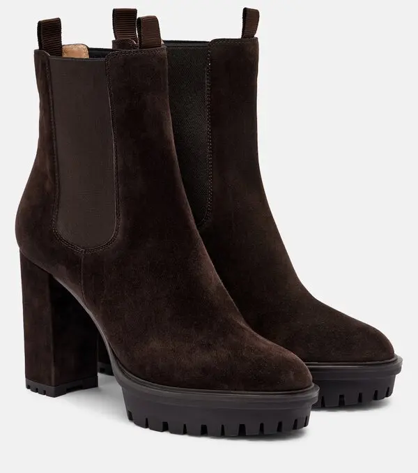 GIANVITO ROSSI Suede Platform Ankle Boots - Brown