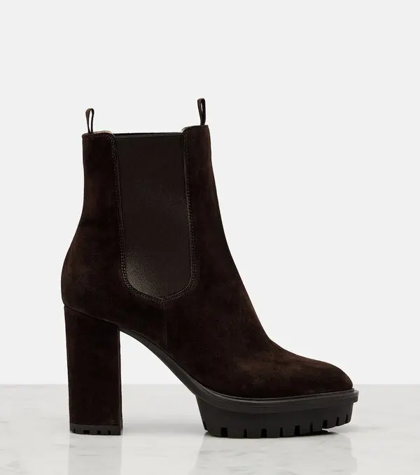 GIANVITO ROSSI Suede Platform Ankle Boots - Brown