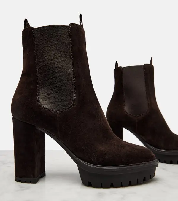 GIANVITO ROSSI Suede Platform Ankle Boots - Brown