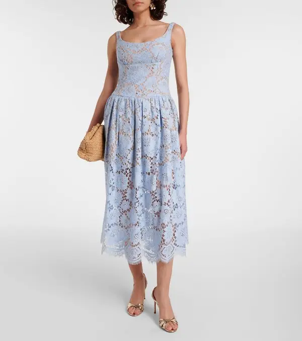 SELF-PORTRAIT Gathered Lace Midi Dress