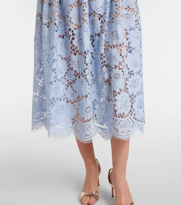 SELF-PORTRAIT Gathered Lace Midi Dress