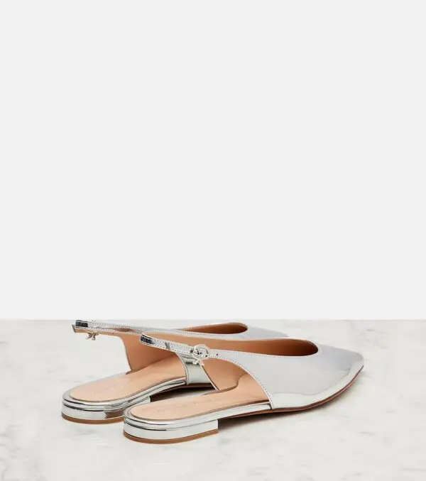 GIANVITO ROSSI Robbie Metallic Leather Slingback Flats - Silver