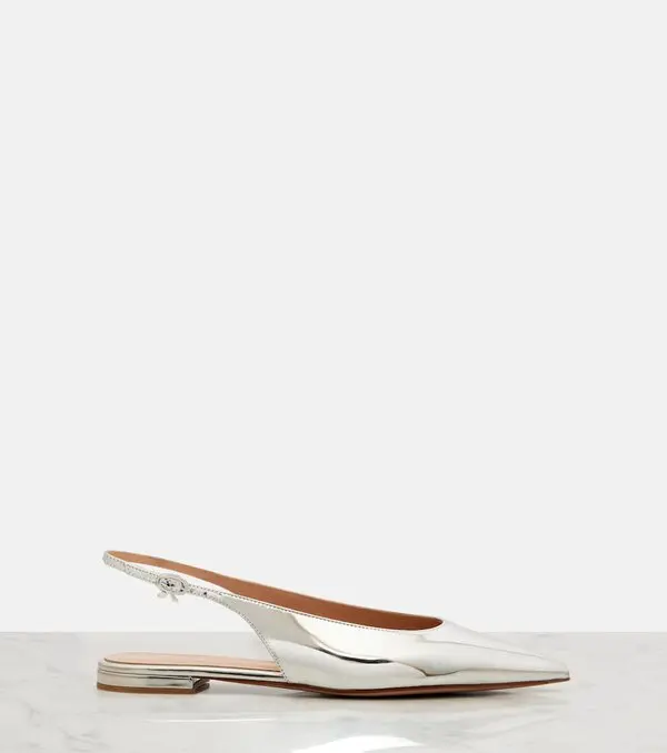 GIANVITO ROSSI Robbie Metallic Leather Slingback Flats - Silver