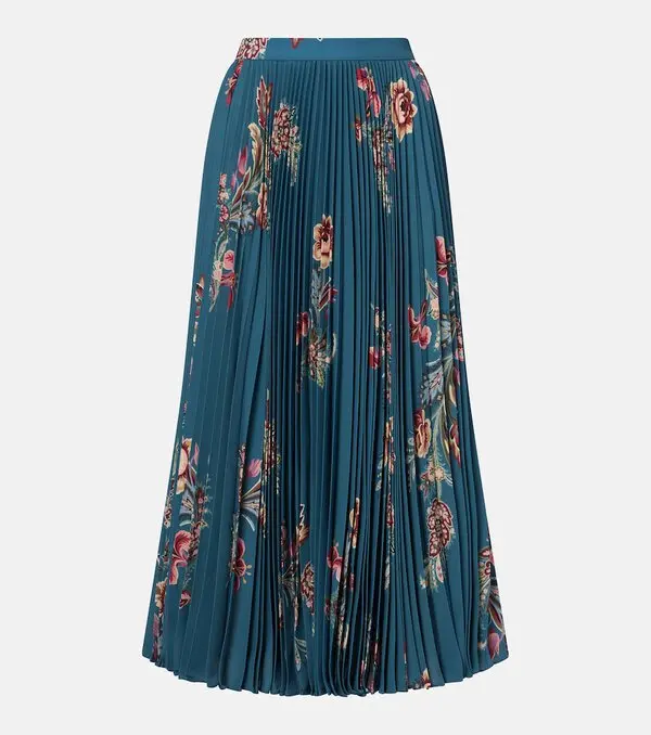 Etro Floral Plissé High-rise Midi Skirt - Blue