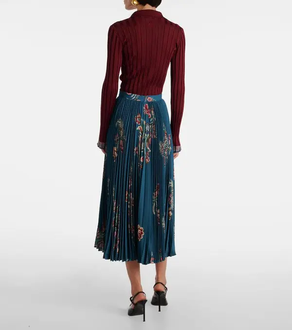 Etro Floral Plissé High-rise Midi Skirt - Blue