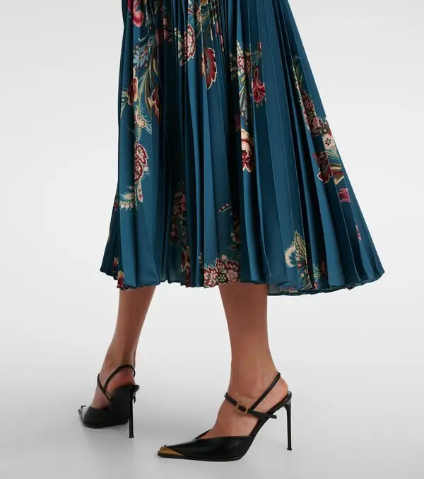Etro Floral Plissé High-rise Midi Skirt - Blue