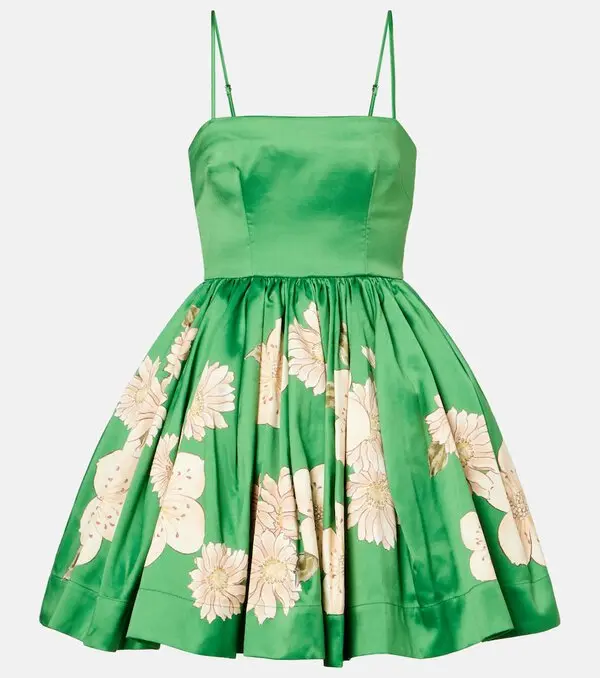 ALEMAIS Floral Gathered Mini Dress - Green