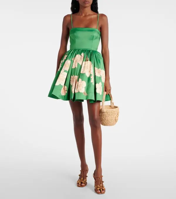 ALEMAIS Floral Gathered Mini Dress - Green