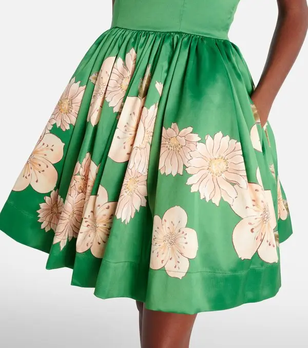 ALEMAIS Floral Gathered Mini Dress - Green
