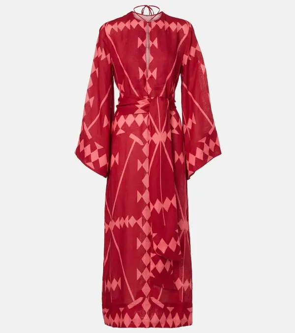 Johanna Ortiz Printed Linen Maxi Dress - Red