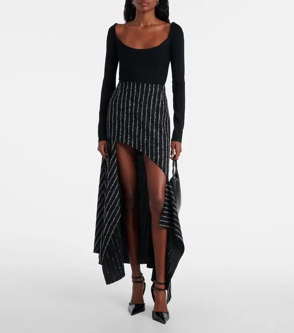 MUGLER Ribbed Knit Top - Black