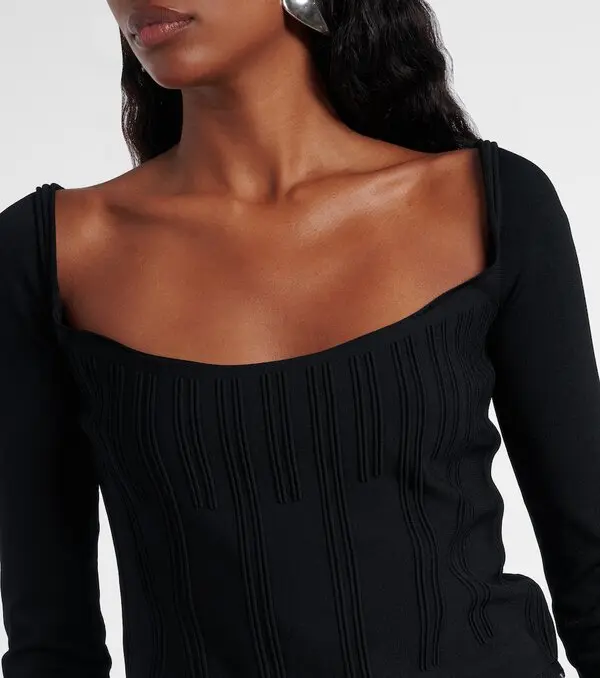 MUGLER Ribbed Knit Top - Black