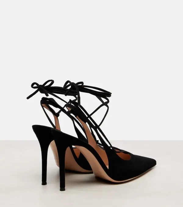 GIANVITO ROSSI 95 Suede Lace-up Slingback Pumps