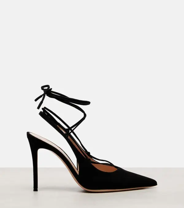GIANVITO ROSSI 95 Suede Lace-up Slingback Pumps