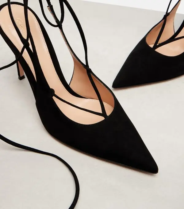 GIANVITO ROSSI 95 Suede Lace-up Slingback Pumps