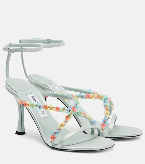 JIMMY CHOO Blanche 90 Floral Satin Sandals - Green