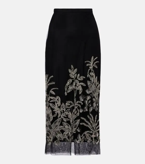 Costarellos Leyla Beaded Tulle Midi Skirt - Black