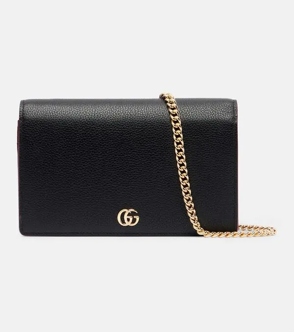 Gucci Gg Petite Marmont Leather Wallet On Chain - Black