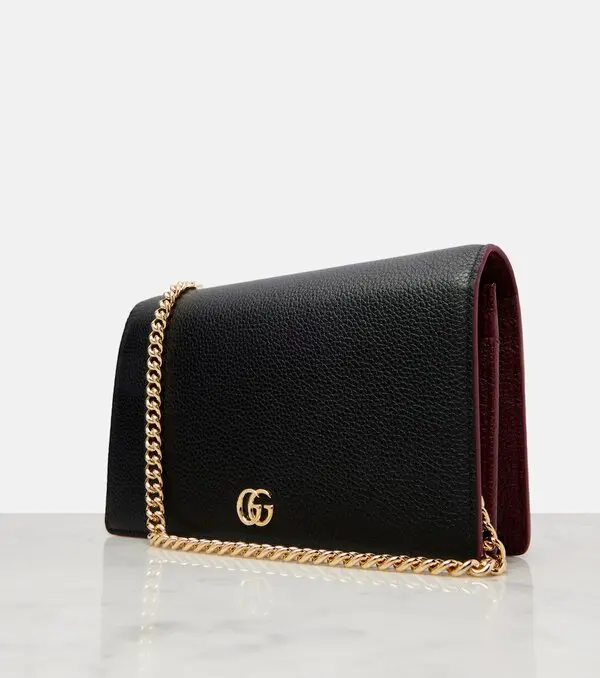 Gucci Gg Petite Marmont Leather Wallet On Chain - Black