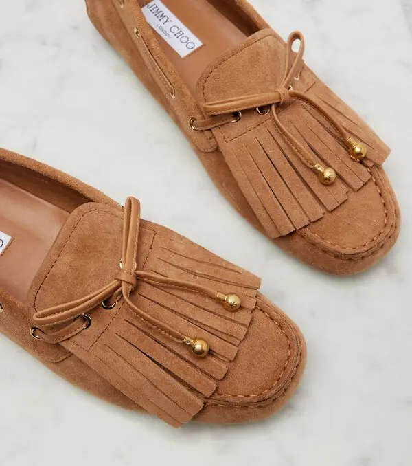 JIMMY CHOO Manon F Fringed Suede Boat Shoes - Brown