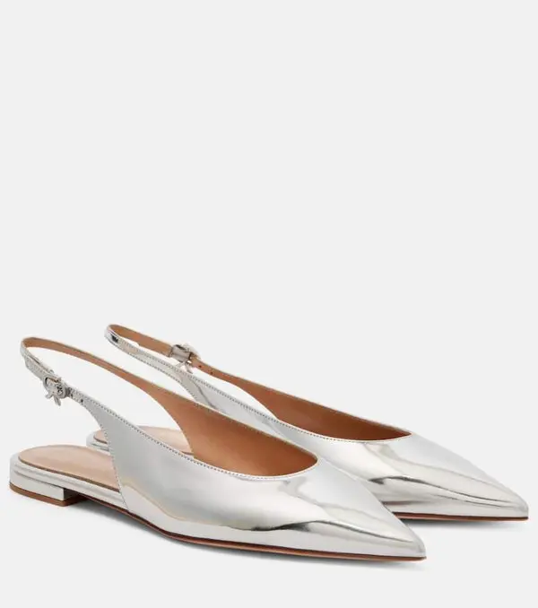 GIANVITO ROSSI Robbie Metallic Leather Slingback Flats