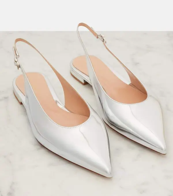 GIANVITO ROSSI Robbie Metallic Leather Slingback Flats