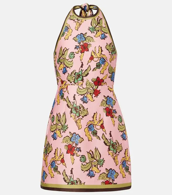 ALEMAIS Floral Halterneck Linen-blend Minidress - Multicoloured