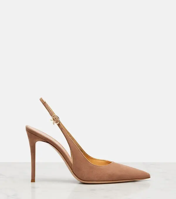GIANVITO ROSSI Robbie 95 Suede Slingback Pumps - Beige