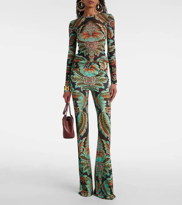 Etro Printed Crepe Jersey Flared Pants