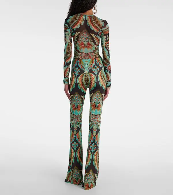 Etro Printed Crepe Jersey Flared Pants
