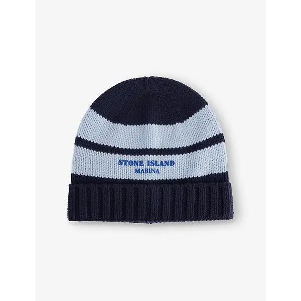 Stone Island Marina Striped Wool Beanie - Navy