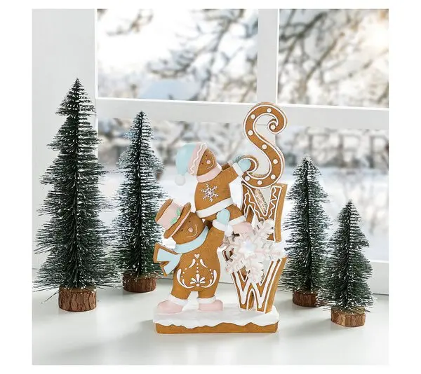 GLITZHOME 13'h Resin Christmas Gingerbread & Sn Ow Table Decor - One-color