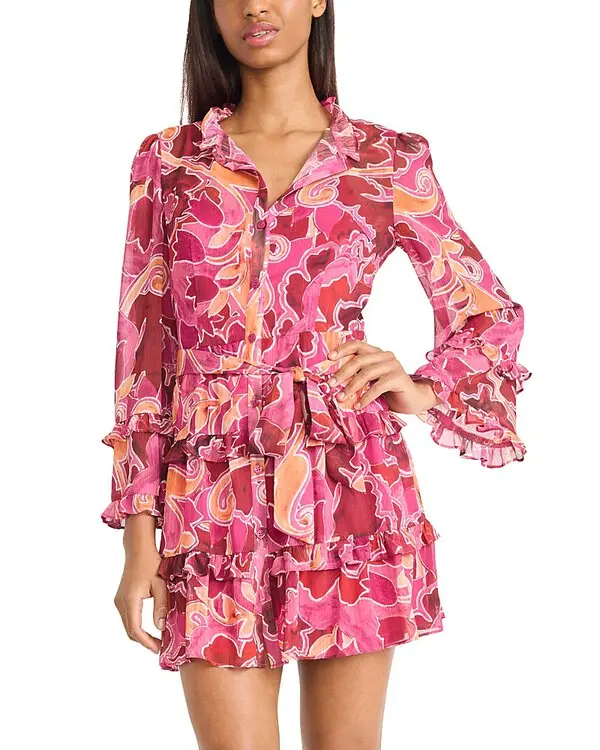 Maggy London Floral Ruffle Tiered Button Front Dress
