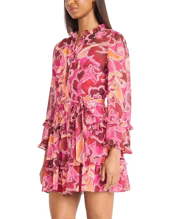 Maggy London Floral Ruffle Tiered Button Front Dress