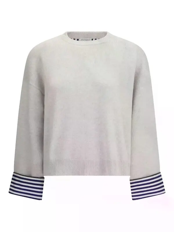 Brunello Cucinelli Striped-cuff Cashmere Top