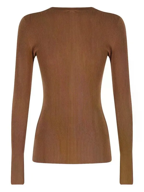 Elisabetta Franchi Ribbed Button-placket Top - Brown