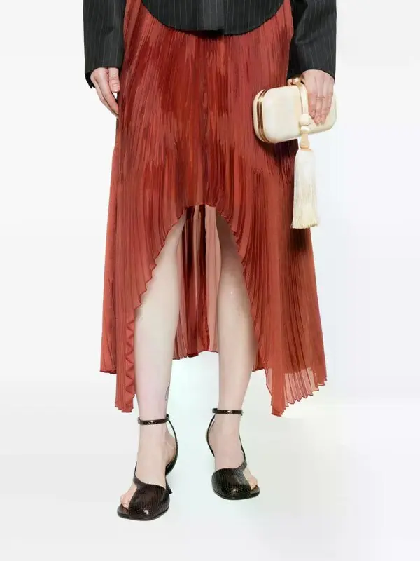 FORTE_FORTE Pleated Asymmetric Skirt - Brown
